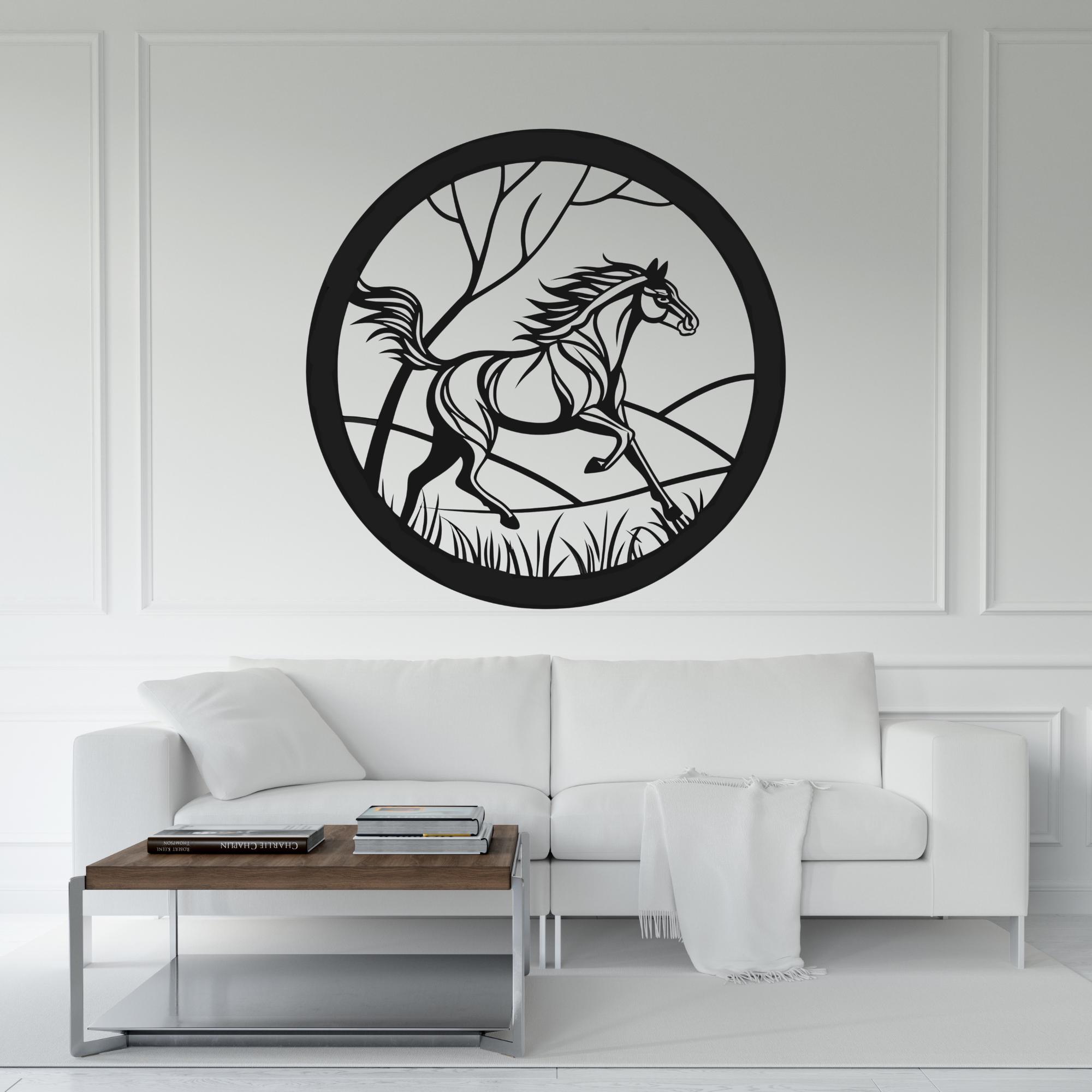 Laser Cut Running Horse Wall Art - DIY Project Elegant Round Frame ...