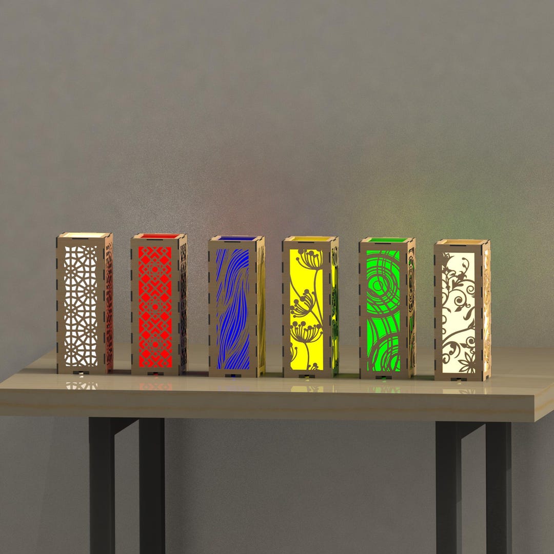 Wooden Table Lamp Laser Cutting File Set 6 Lamps DXF Material Thickness ...