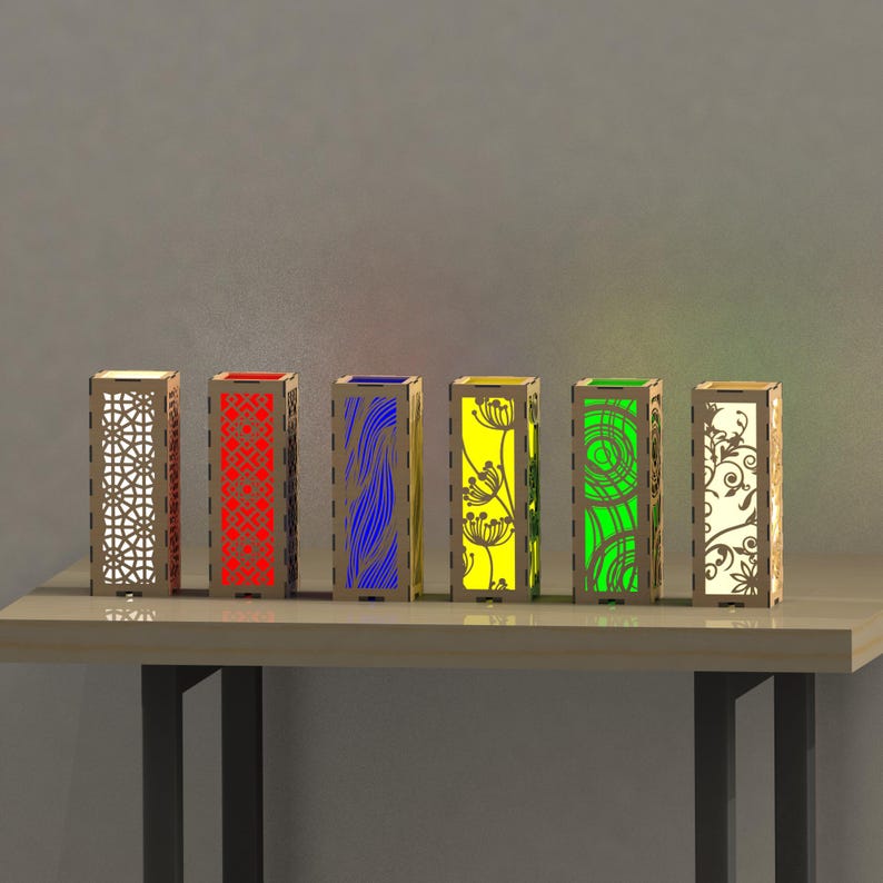 Wooden Table Lamp Laser Cutting File Set 6 Lamps DXF Material Thickness ...