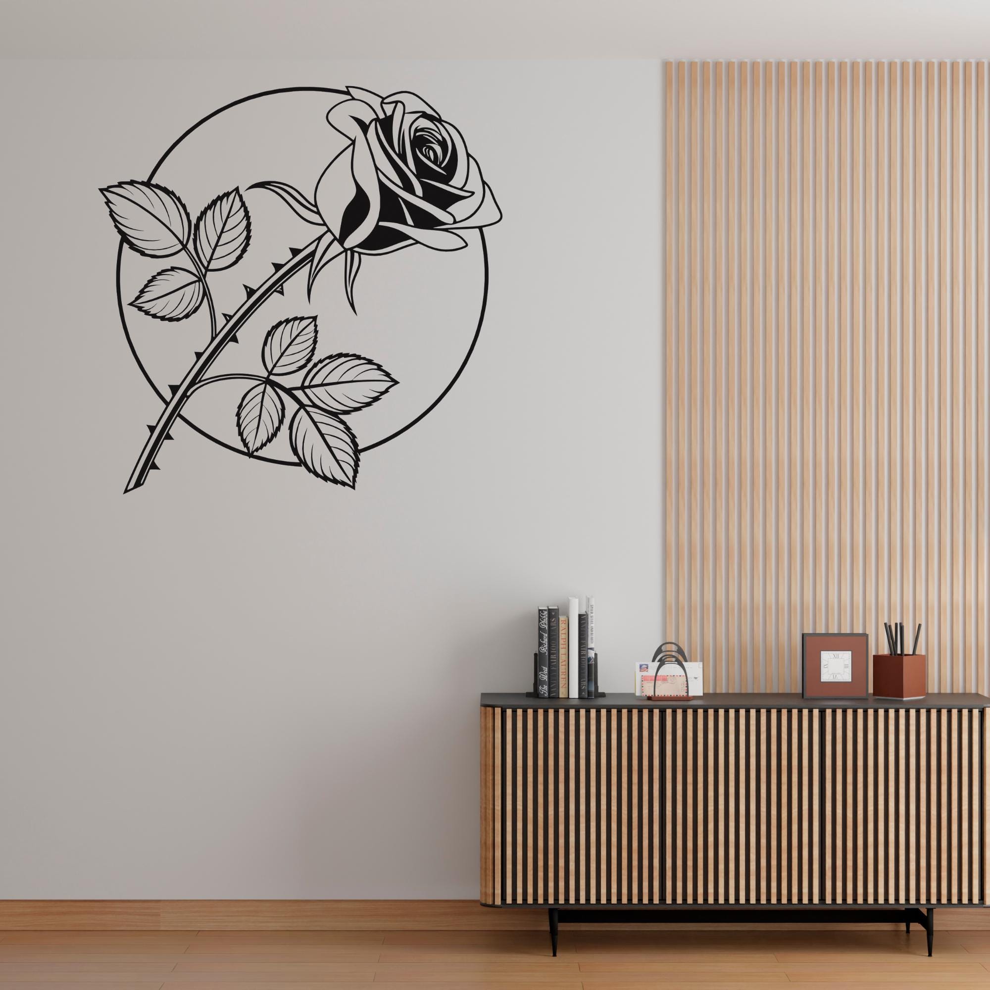 DIY Rose Wall Art Laser Cut – Elegant Flower Design Inside Circular ...