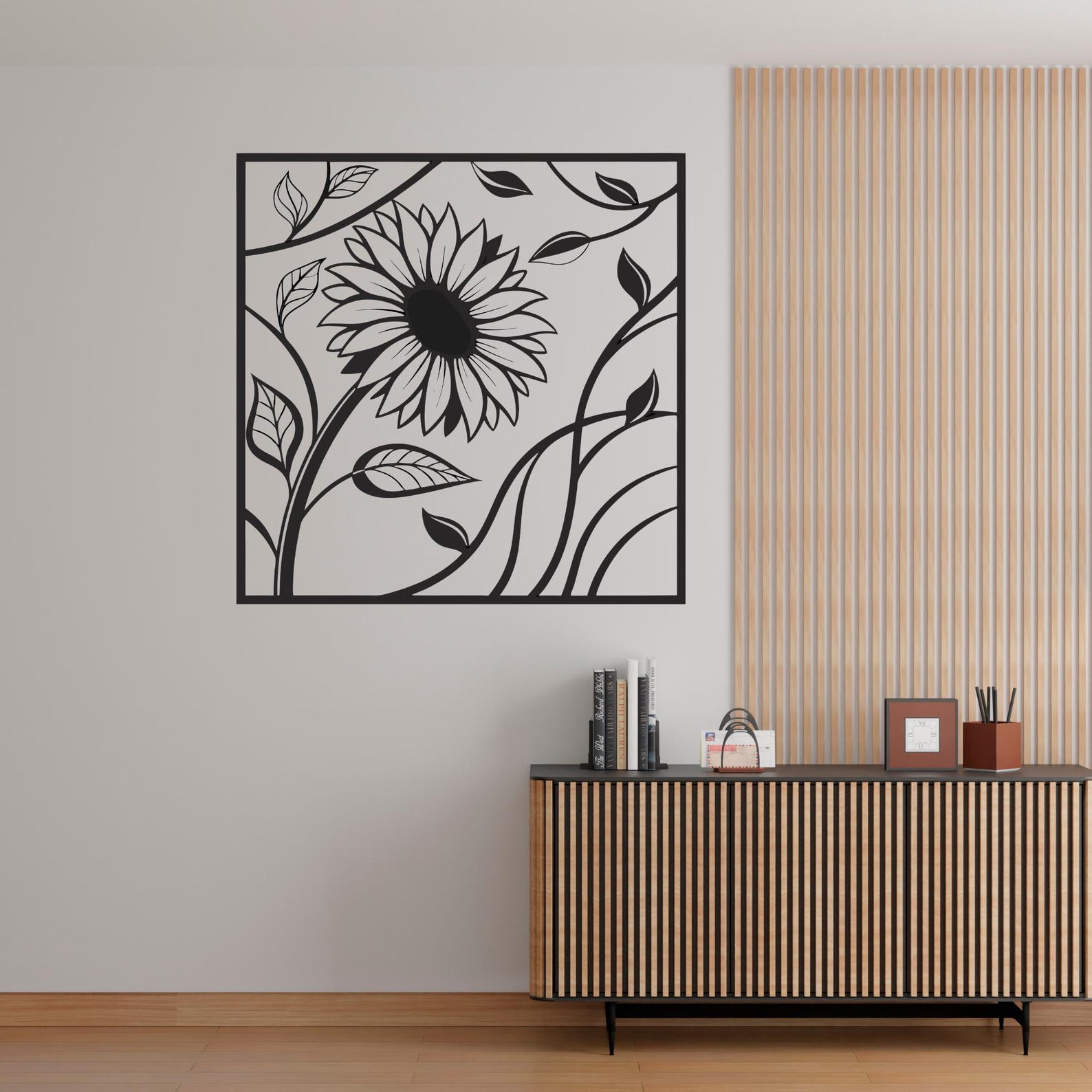 DIY Minimalist Sunflower Wall Art Laser Cut Square Frame Design dxf ...
