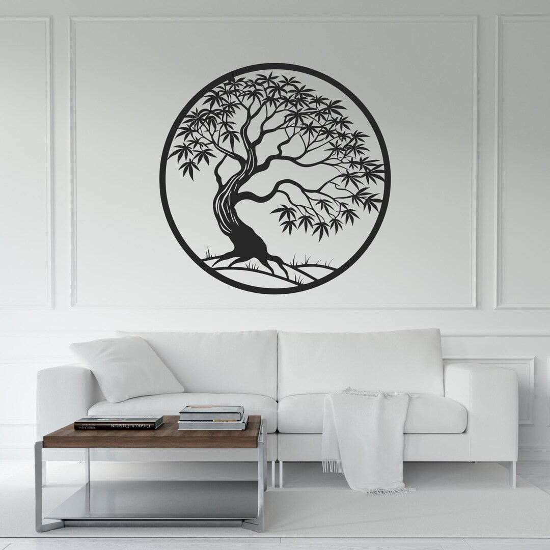 Japanese Maple Wall Art Tree Laser Cut – Elegant Leaf in Circular Frame ...