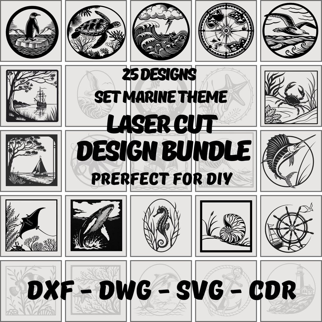 Complete Collection of 25 Marine-themed Laser Cut Designs – Ocean and ...