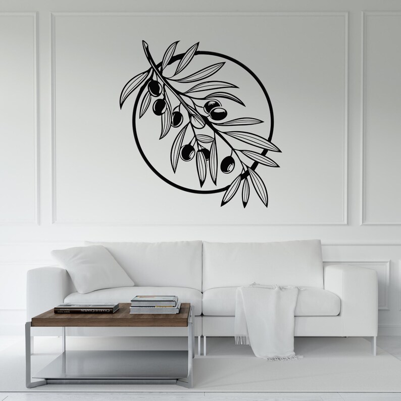 DIY Olive Branch Wall Art Laser Cut – Olive Branch With Berries in Oval ...