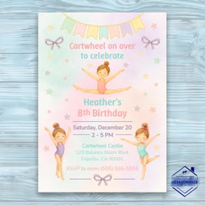 Editable Gymnastics Birthday Invitation - Flip • Tumble • Jump ...