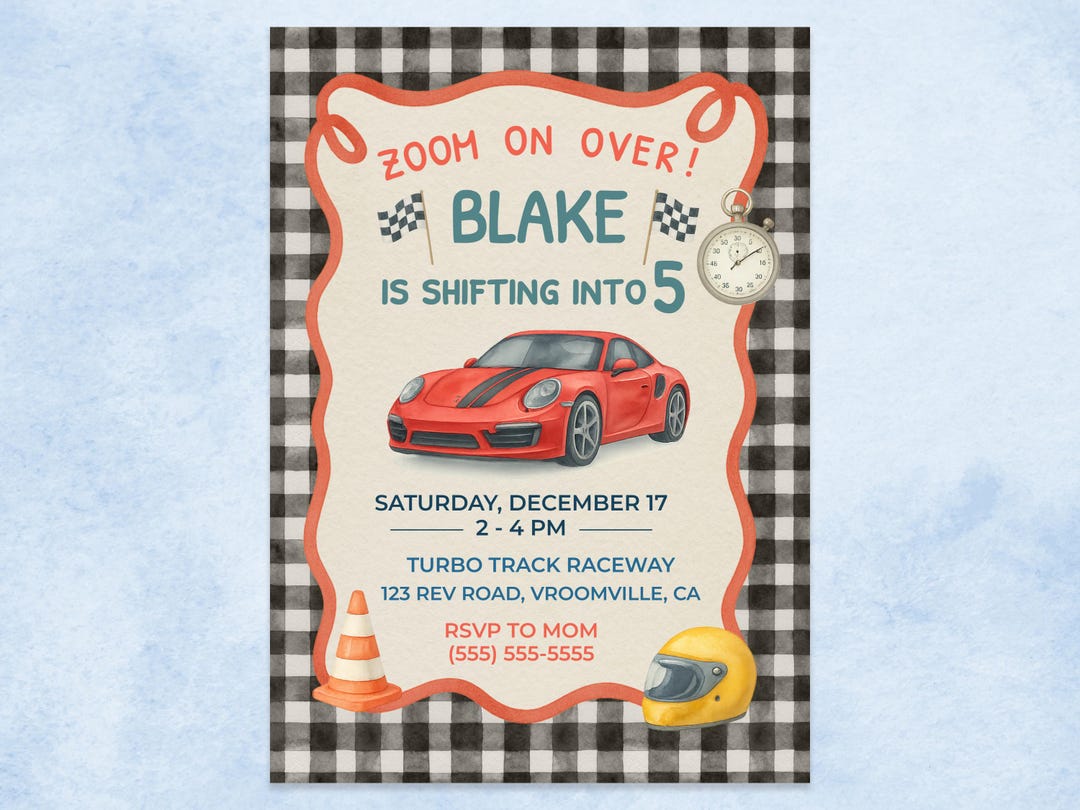 Red Porsche Race Car Birthday Invitation • Printable Evite • Boy ...