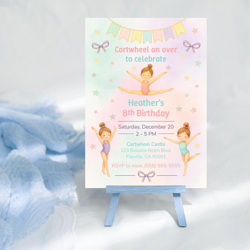 Editable Gymnastics Birthday Invitation - Flip • Tumble • Jump ...