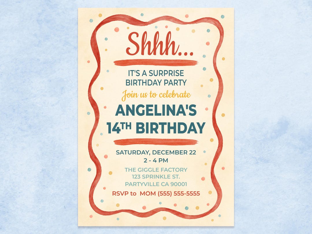 Shh Printable Invite Surprise Birthday Party Invitation Template ...