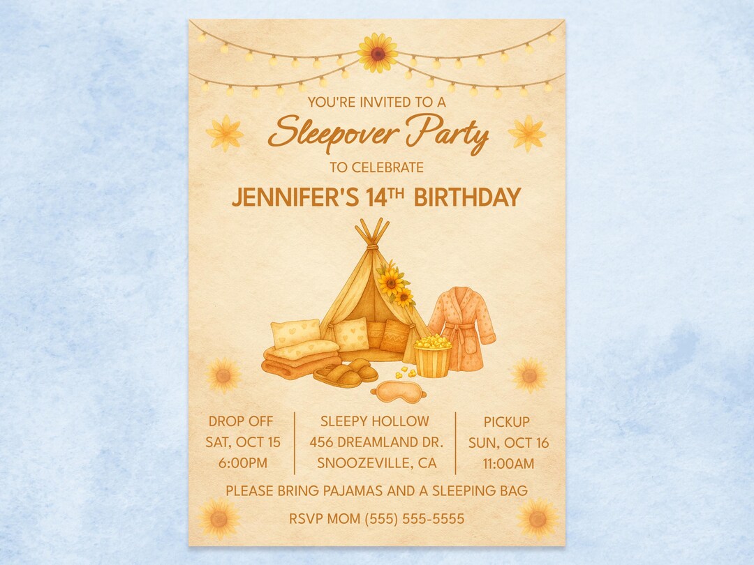 Fall Sleepover Invitation | Slumber Pajama Party | Autumn Birthday ...