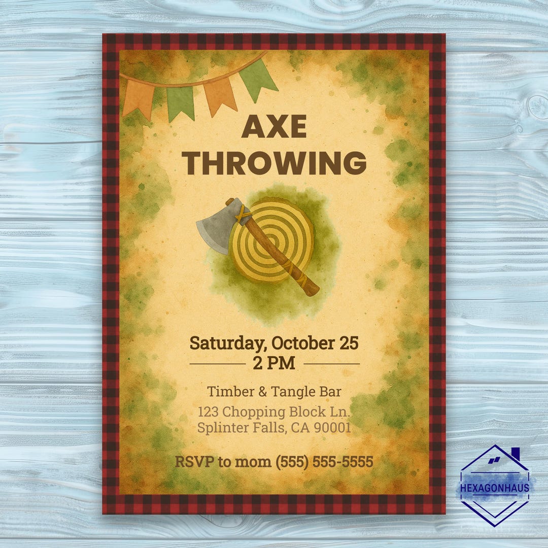 Axe Throwing Birthday Invitation: Lumberjack Party, Editable Template ...