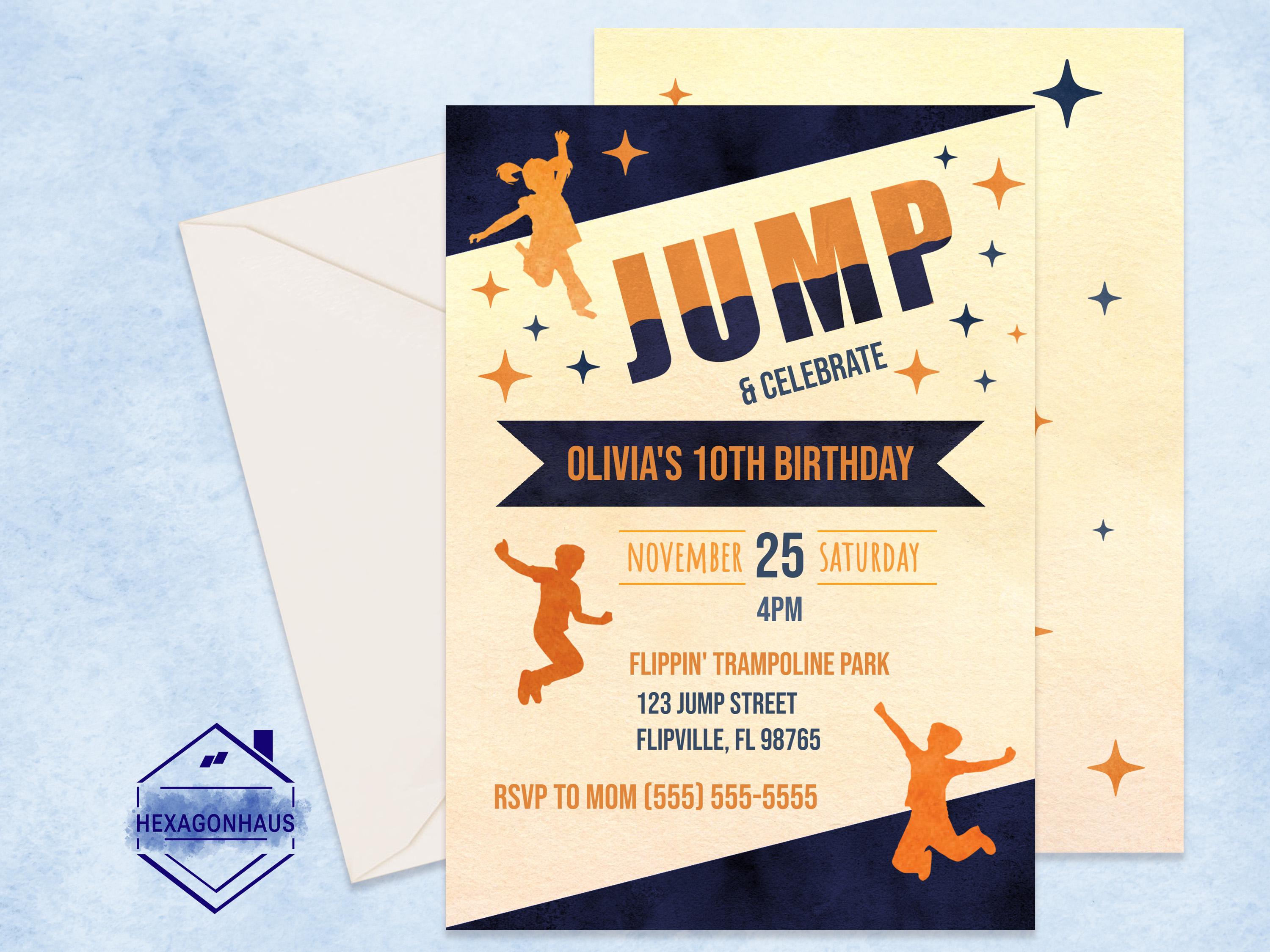 Jump Trampoline Park Birthday Invitation: Sky Zone Party, Editable ...