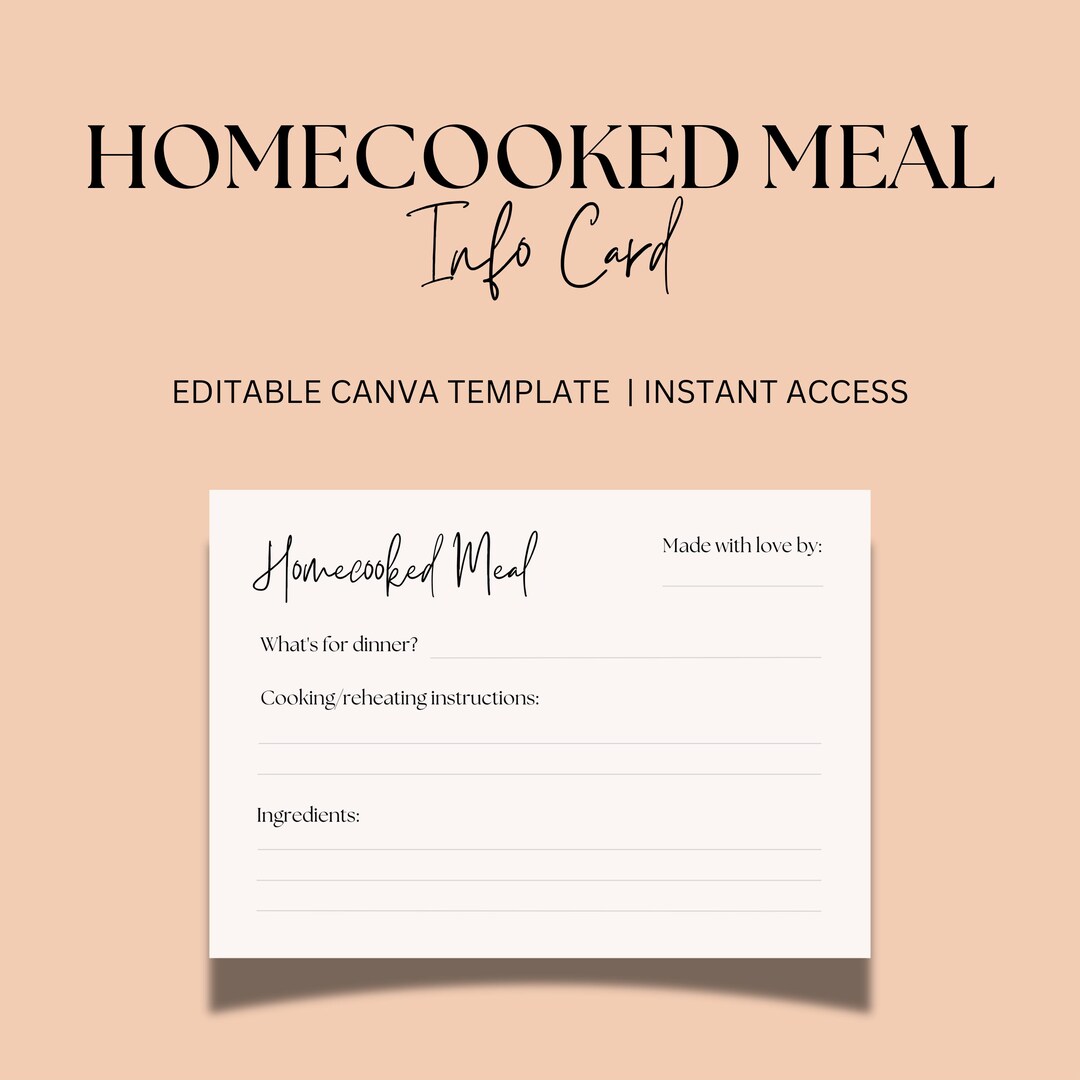 Printable Meal Train Info Card | Editable Homecooked Meal Label for ...