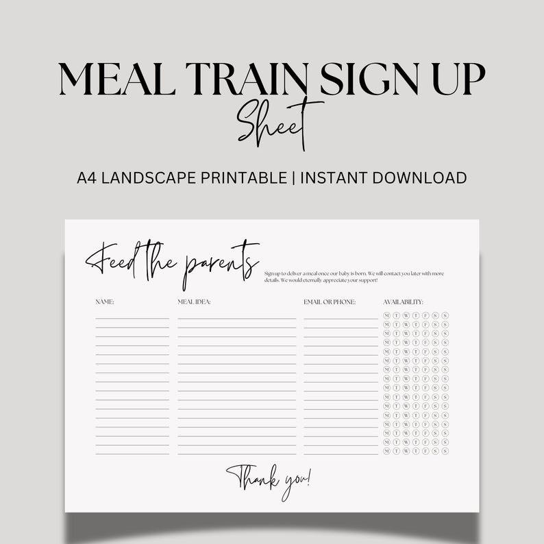 Feed the Parents Sign-up Sheet | Meal Train Organiser | Digital ...