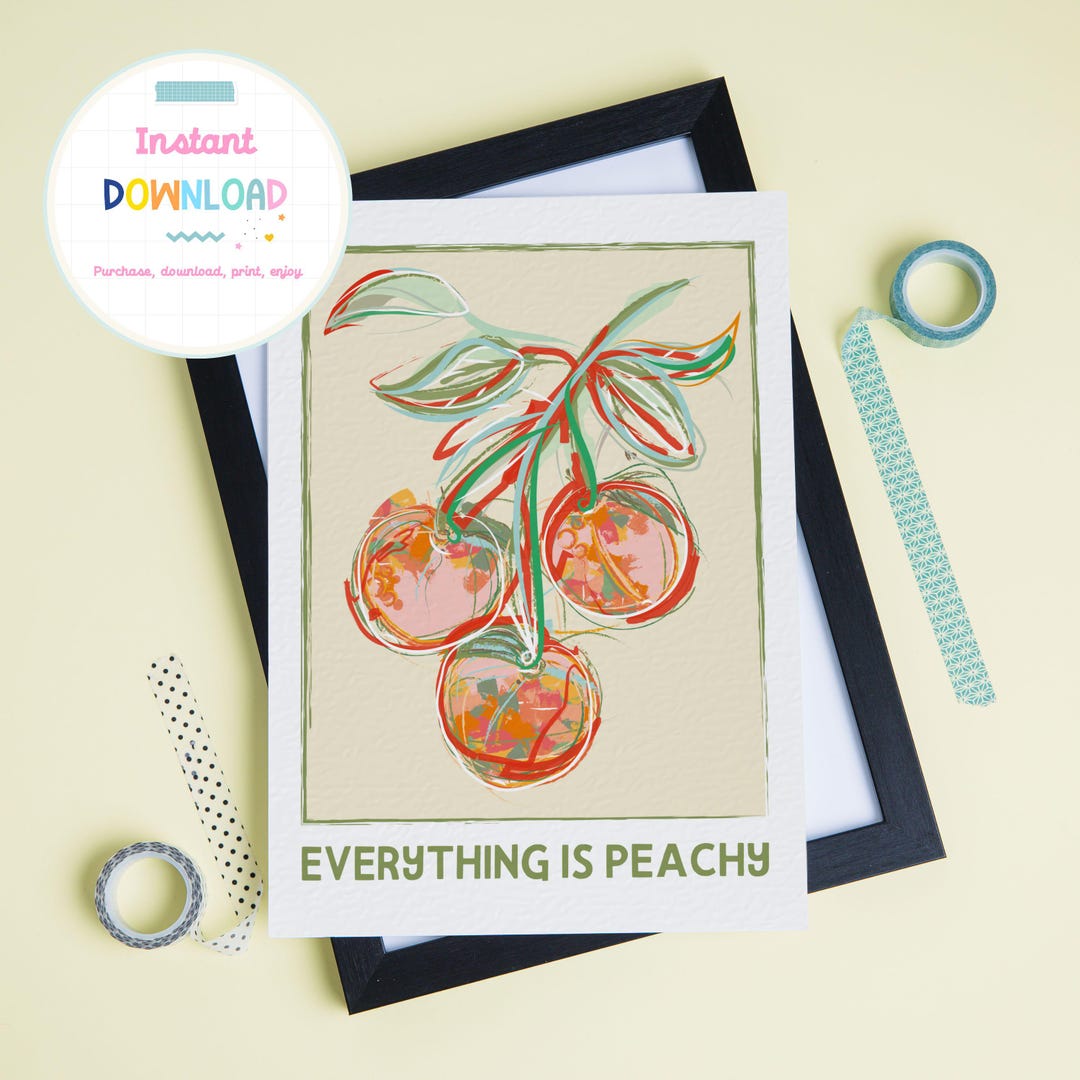 Everything is Peachy Digital Watercolour and Chalk Drawing Print ...