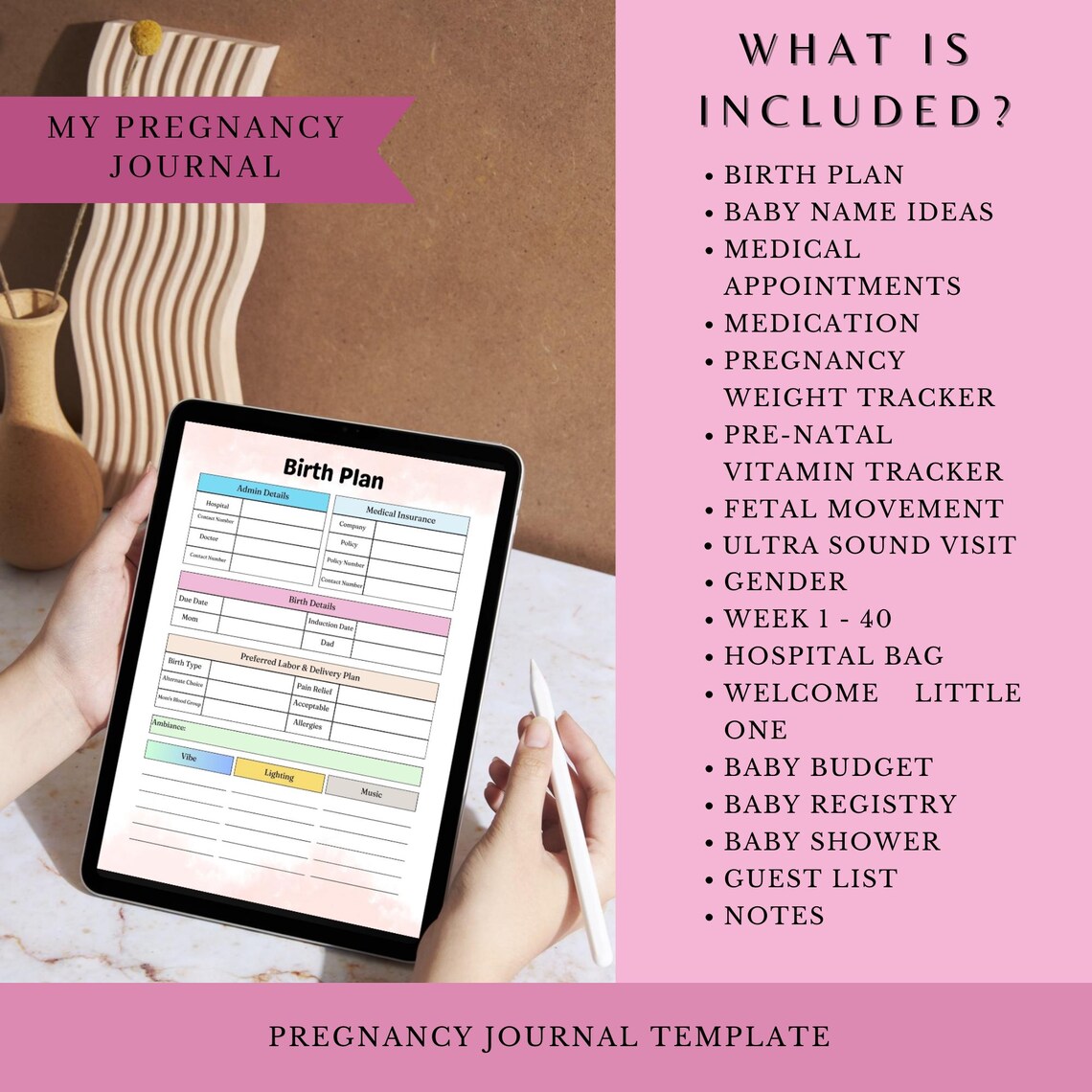 Digital Pregnancy Planner for New Mom, Hyperlinked Pregnancy Journal ...