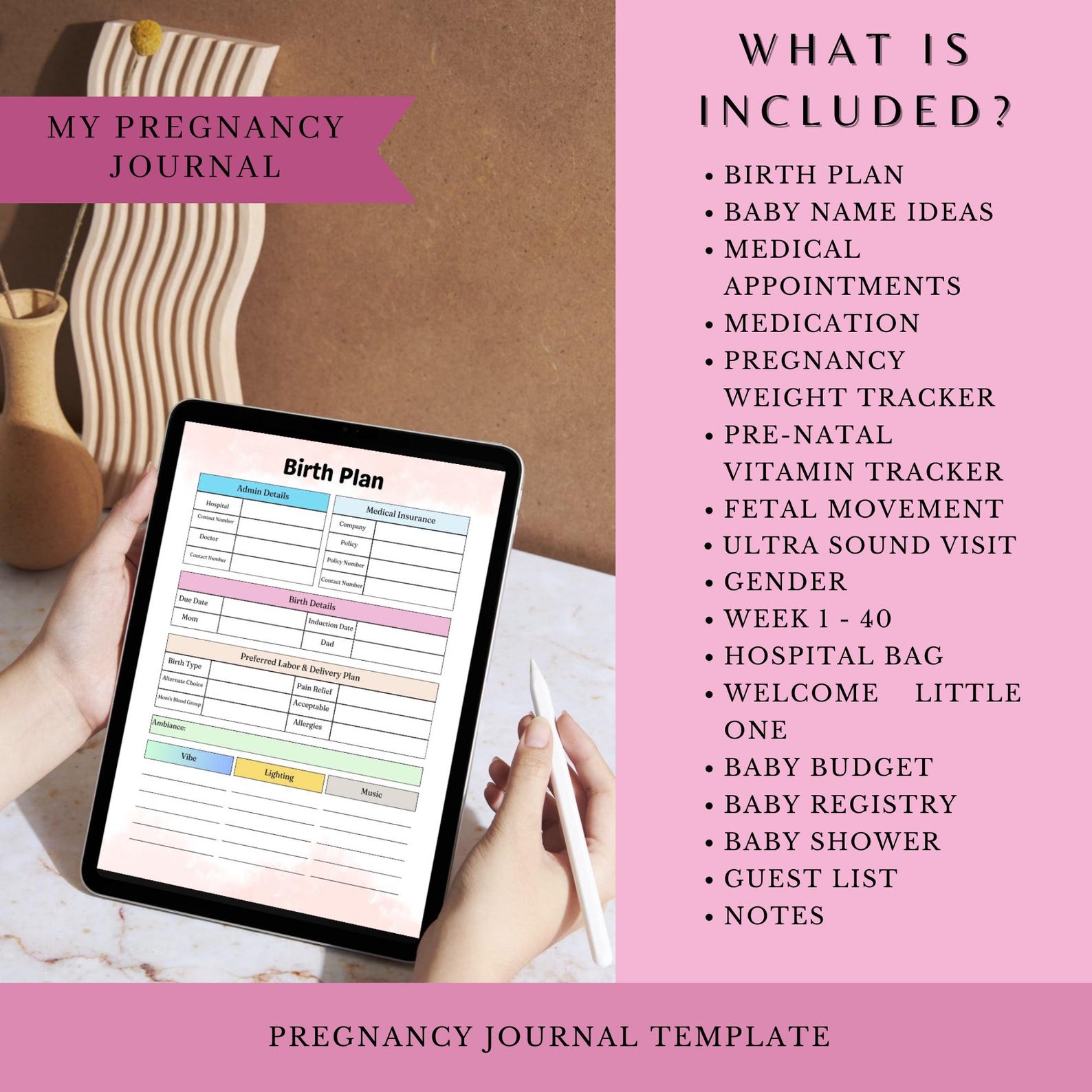 Digital Pregnancy Planner for New Mom, Hyperlinked Pregnancy Journal ...
