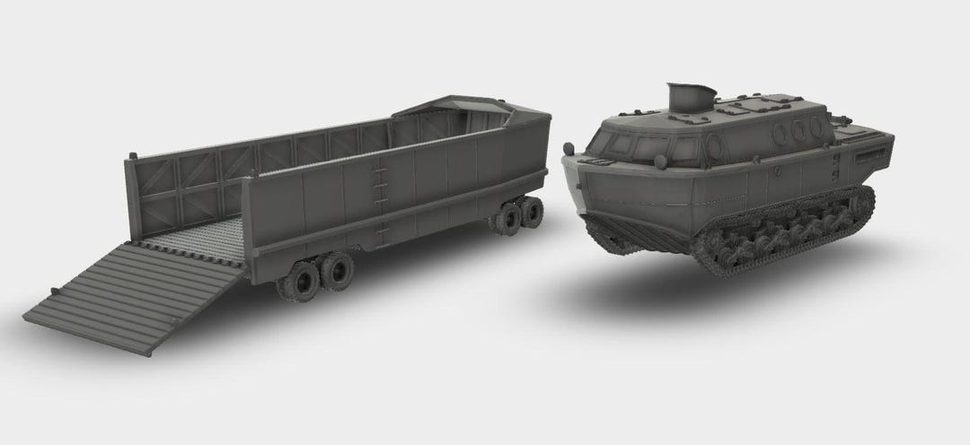 Land-water-tug (LWS) With Transport Trailer WW2 Kit 3D Printing ...