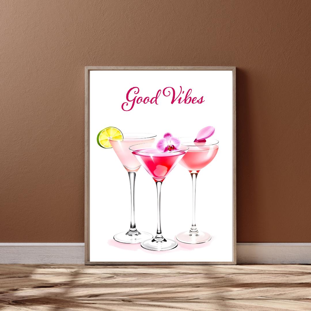 Trendy Coquette Bar Cart Set of 3, Preppy Poster, Apartment Pink Decor ...