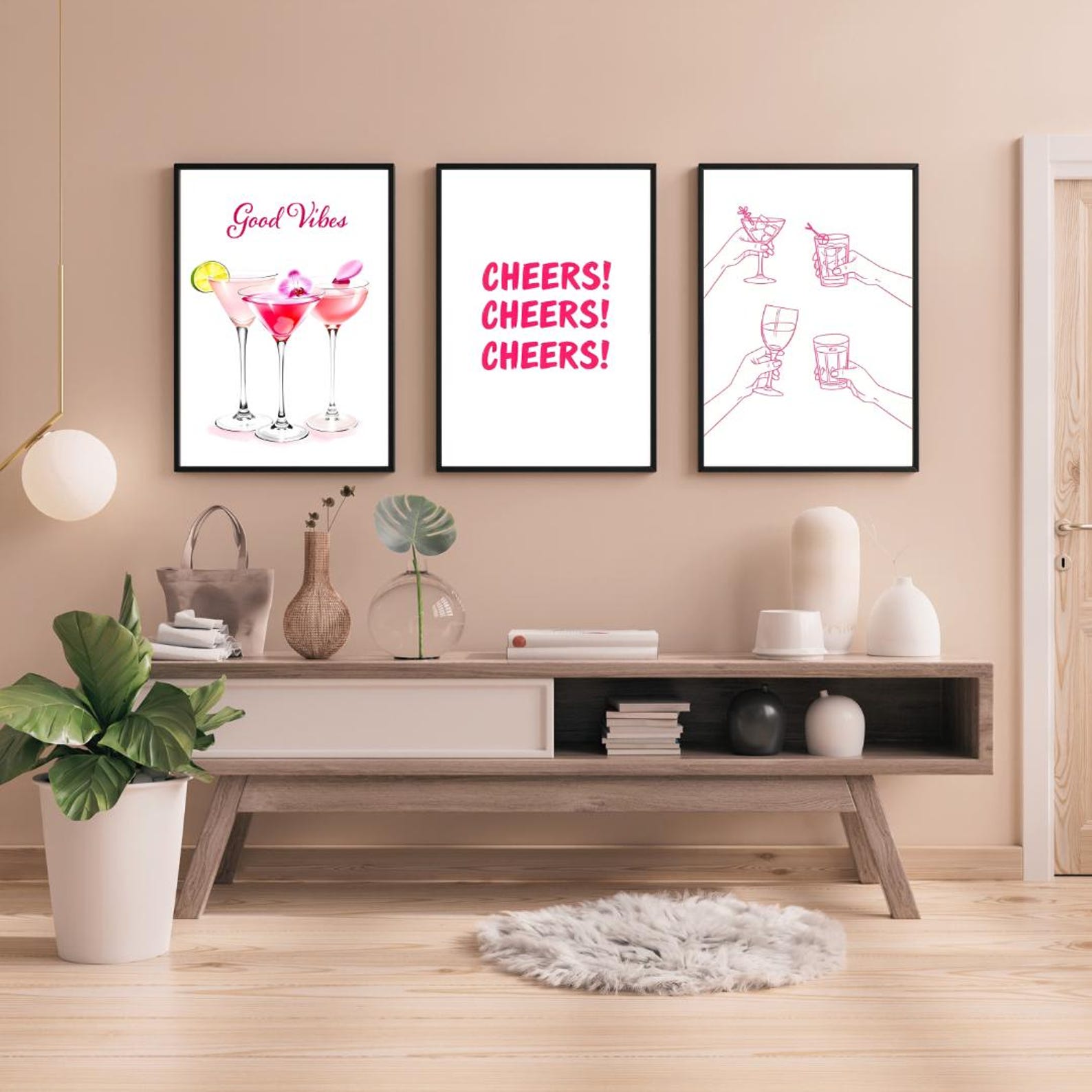 Trendy Coquette Bar Cart Set of 3, Preppy Poster, Apartment Pink Decor ...