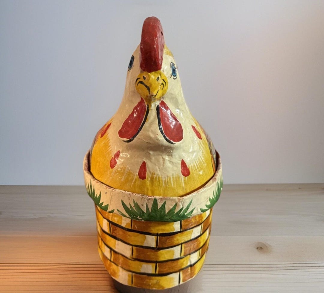 Vintage Papier Mache Whimsical Chicken Box Primitive Folk Art Paper ...