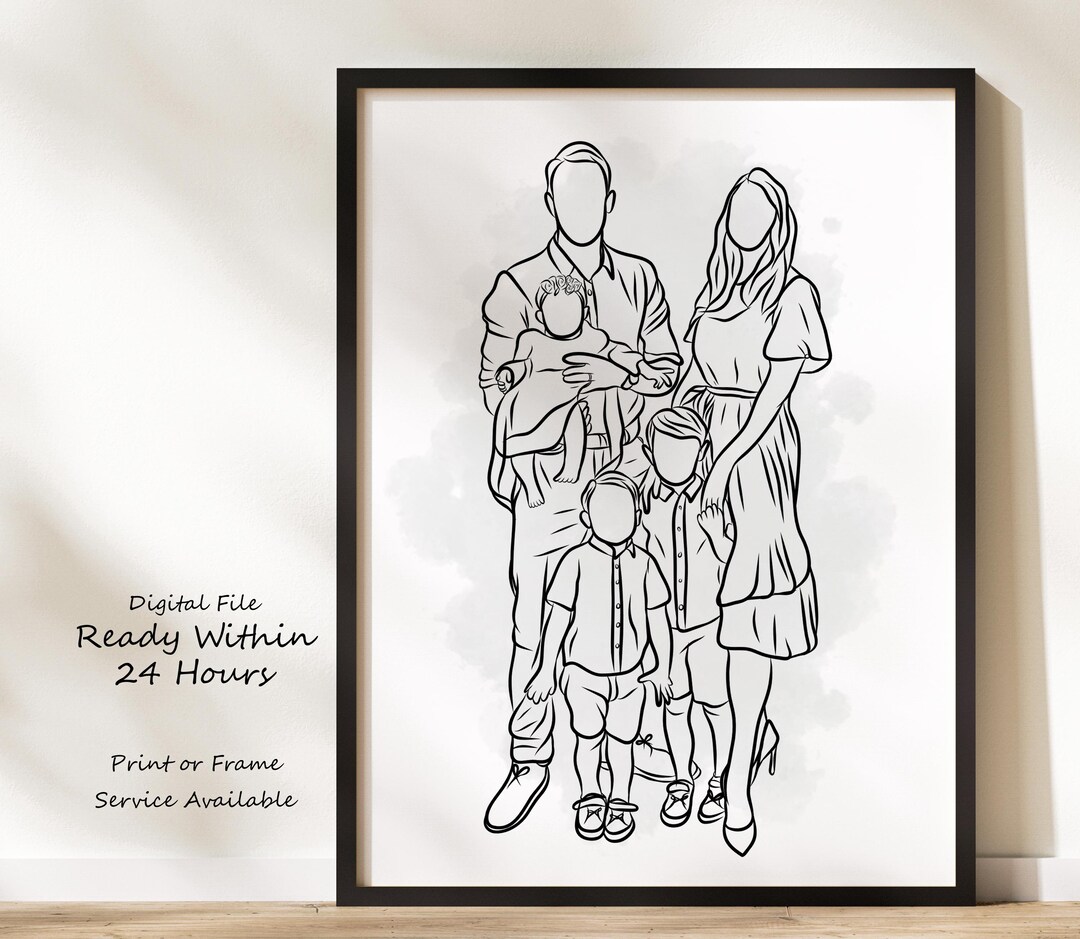 One Line Drawing Family Gift Faceless Portrait From Photo Custom Couple ...