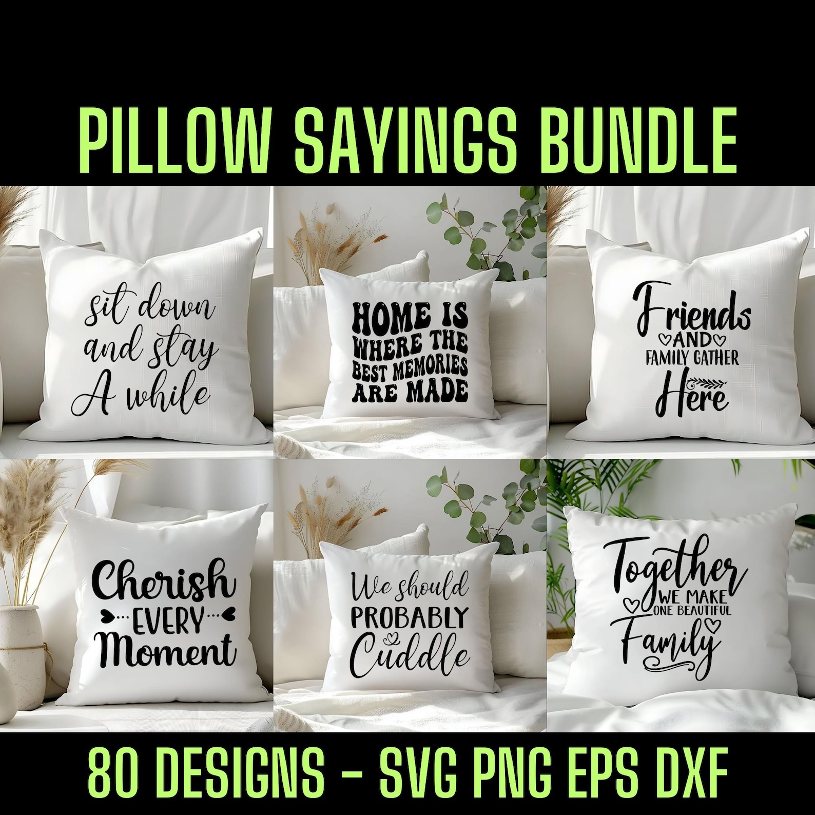 Pillow Covers Svg, Pillow Cases Svg, Pillow Sayings Bundle, 80 Amazing ...
