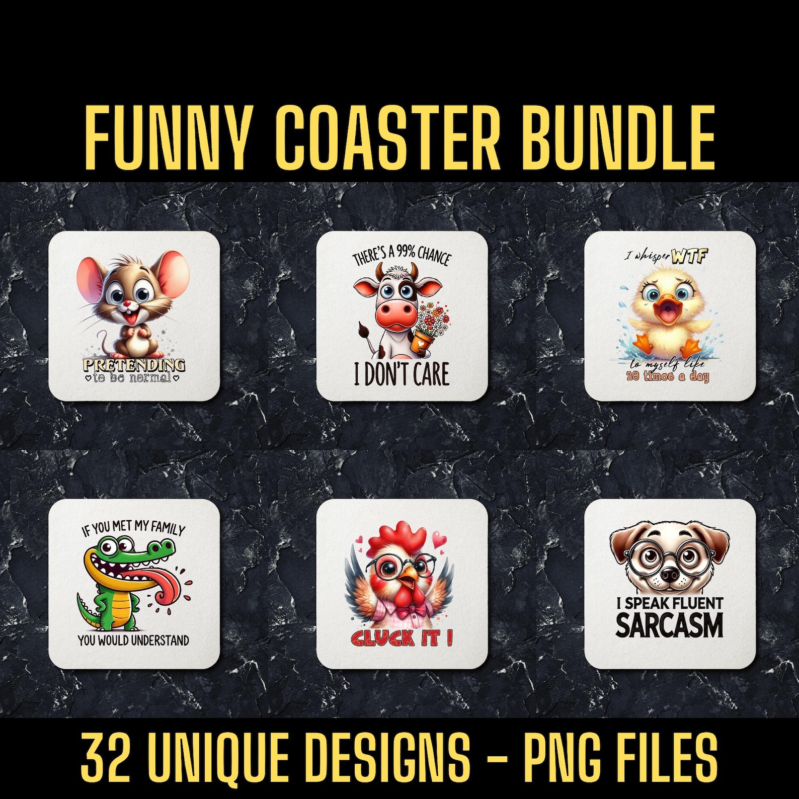 Coffee Coaster Png, Square Coaster Png, 32 Coaster Designs Bundle, 32 ...