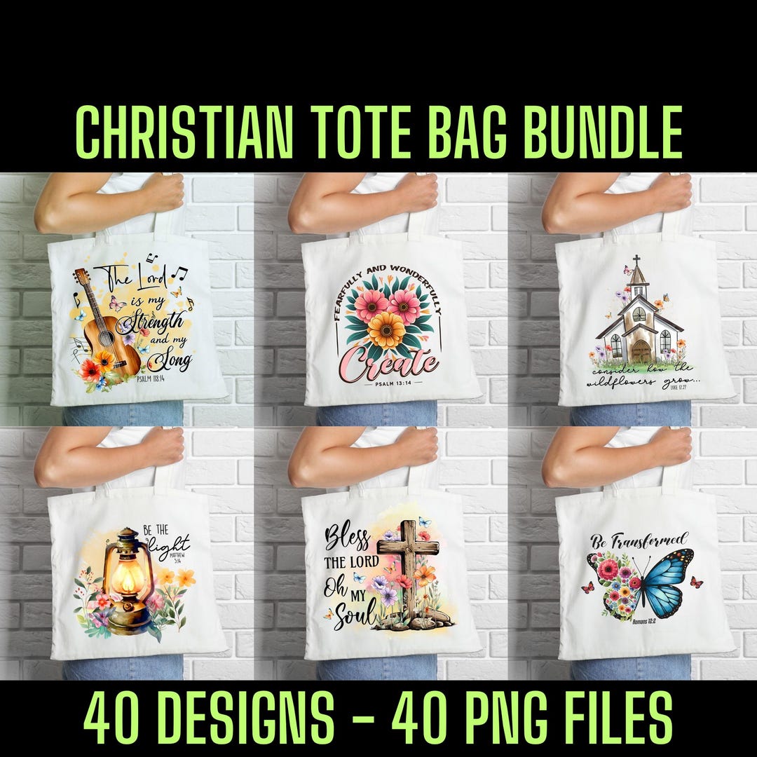 Christian Tote Bag PNG Bundle: 40 Unique Designs (digital Download) - Etsy