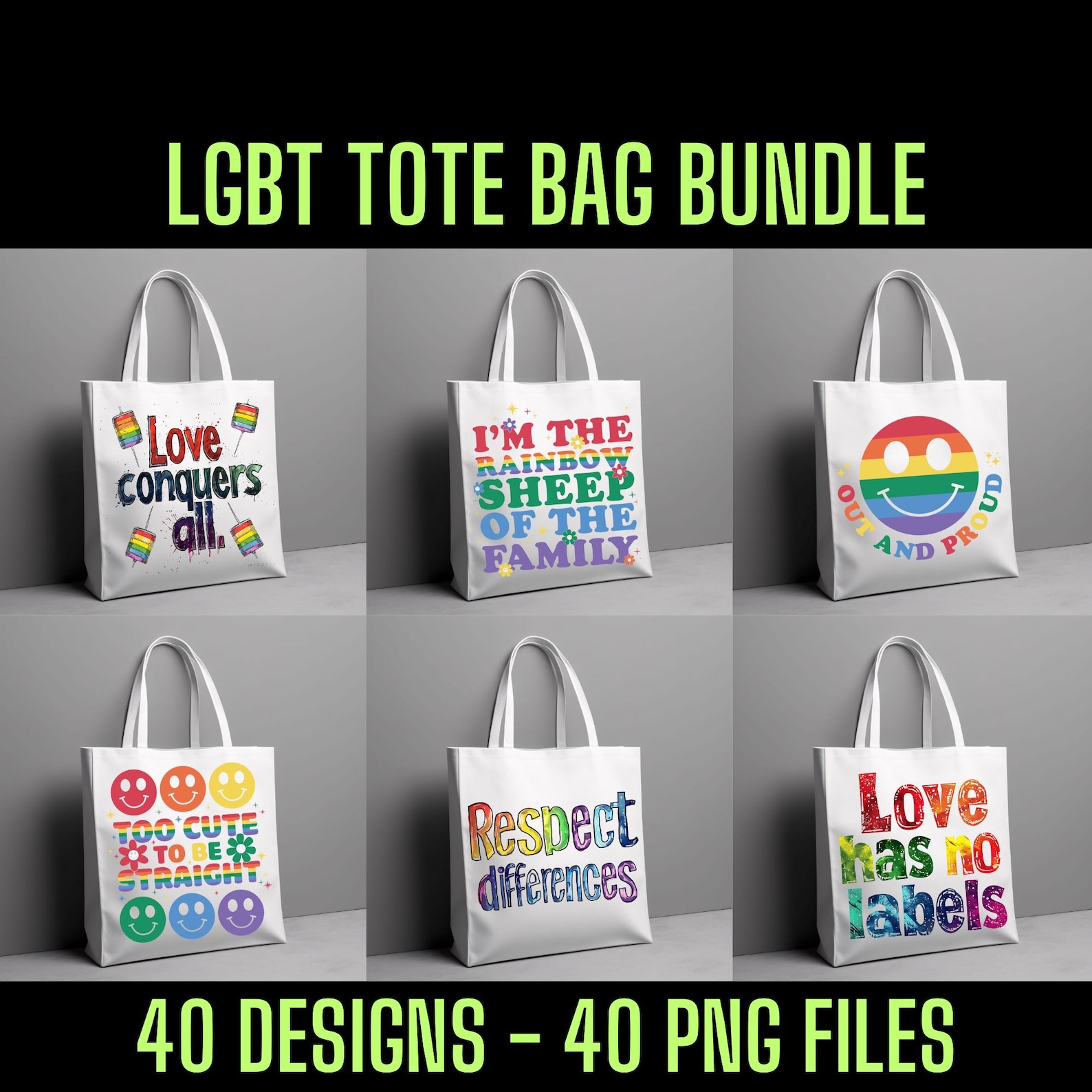 LGBTQ Tote Bag PNG Bundle: 40 Sublimation Designs (digital Download) - Etsy