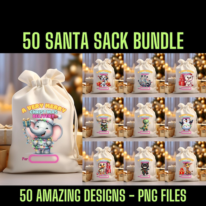 Christmas Santa Sack PNG Bundle: 50 Sublimation Designs (digital ...