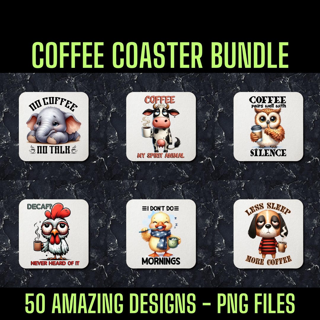 Coffee Coaster PNG Bundle: 50 Sublimation Designs (digital Download) - Etsy