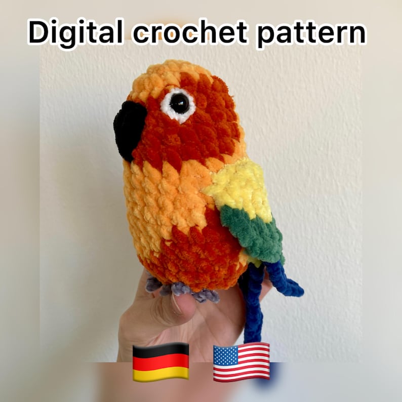 Sun Conure Amigurumi, PDF Crochet Pattern DE/EN, Sewing Arm - Etsy