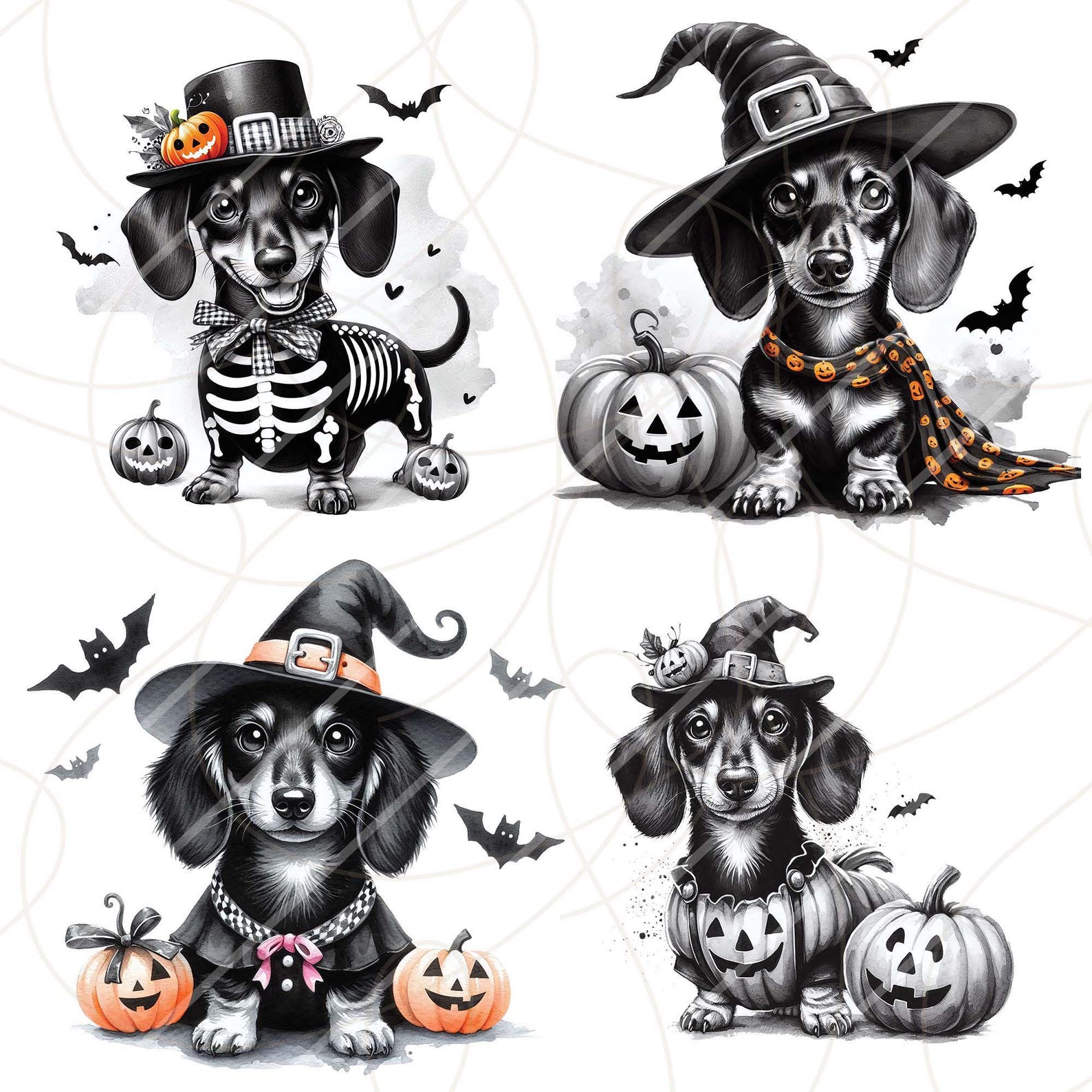 10 Watercolor Dachshund Halloween Dog Collection Clipart, PNG Dachshund ...