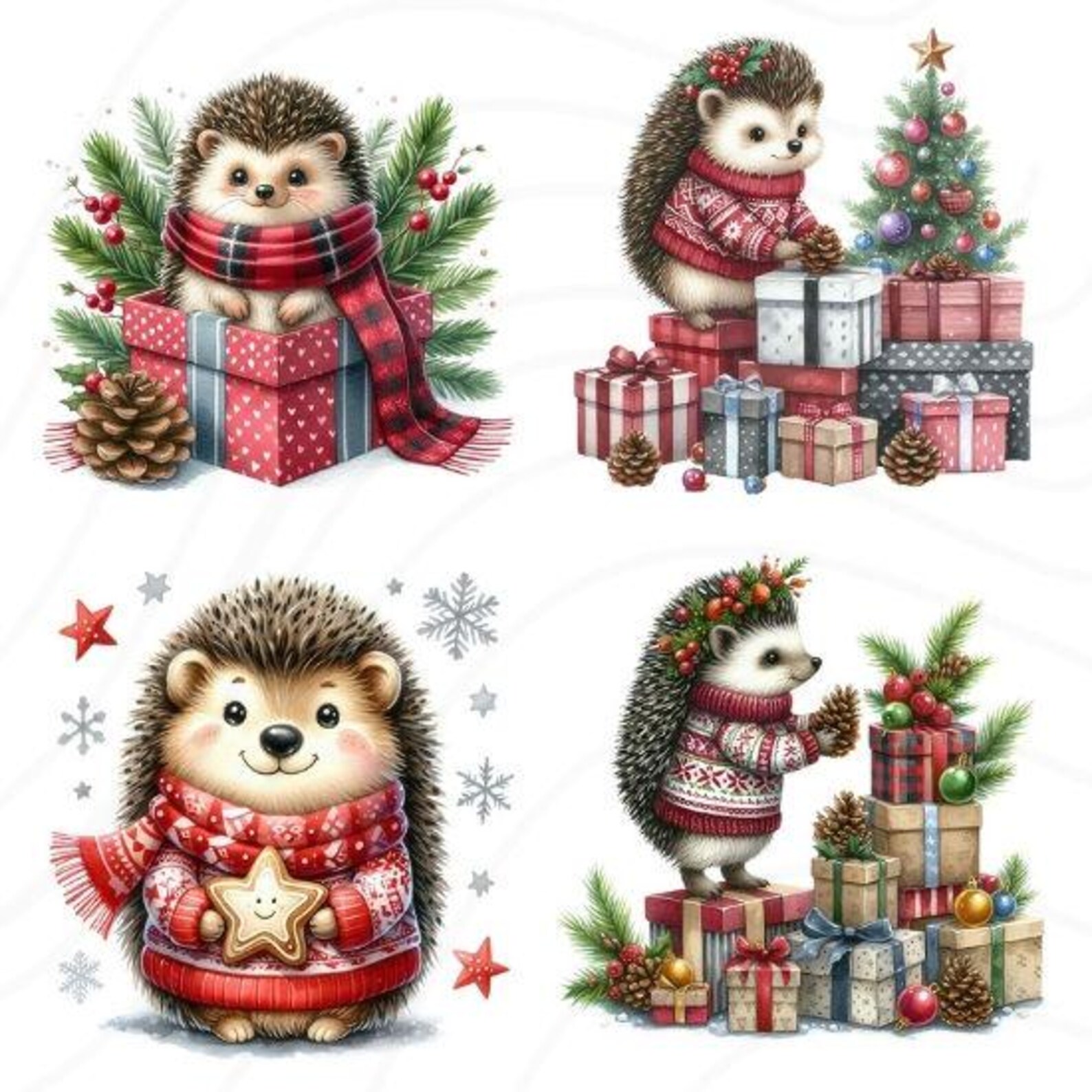 20 Watercolor Christmas Hedgehog Clipart Bundle, Baby Hedgehog Xmas Png ...