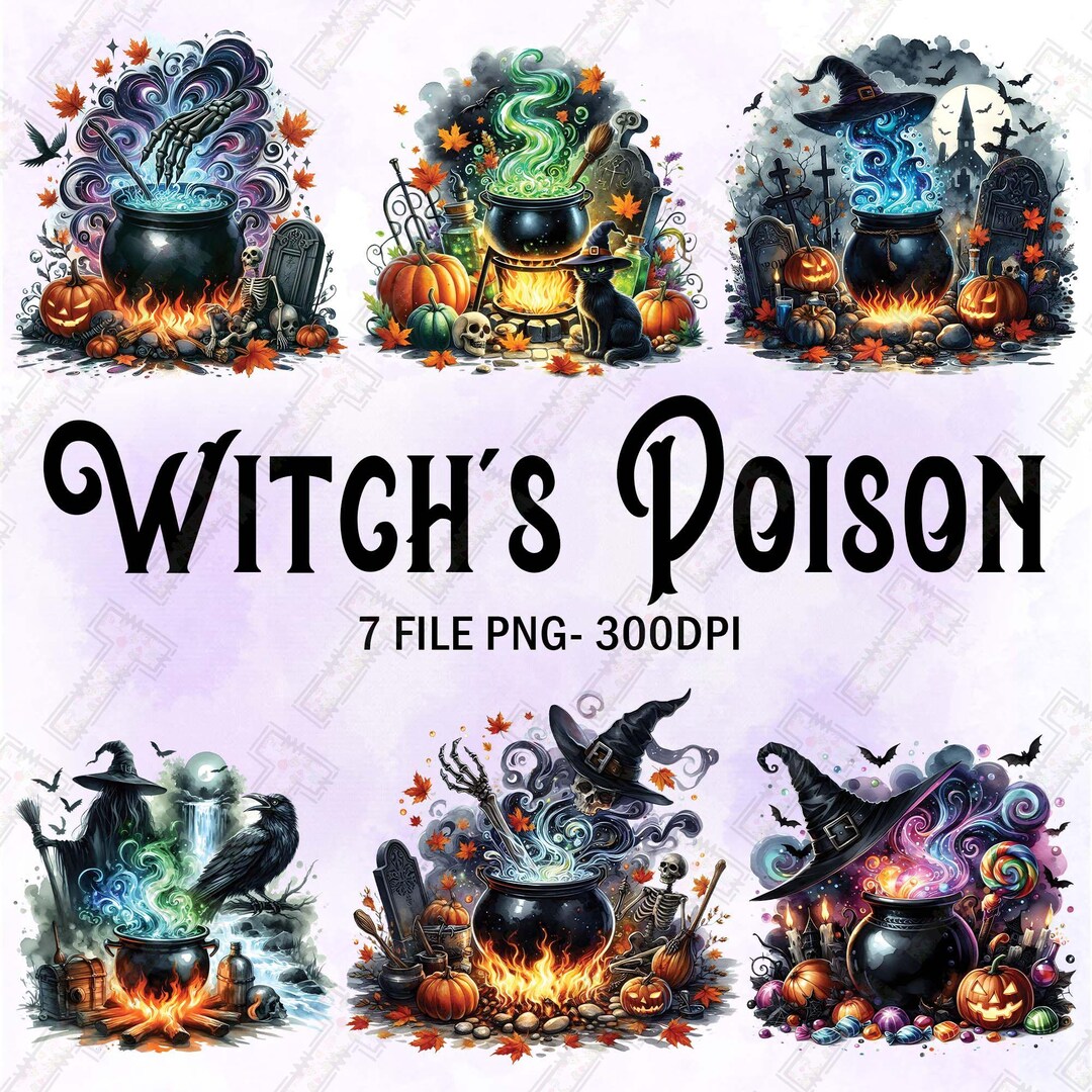 5 Watercolor Witch's Poison Halloween Collection Clipart, PNG Halloween ...