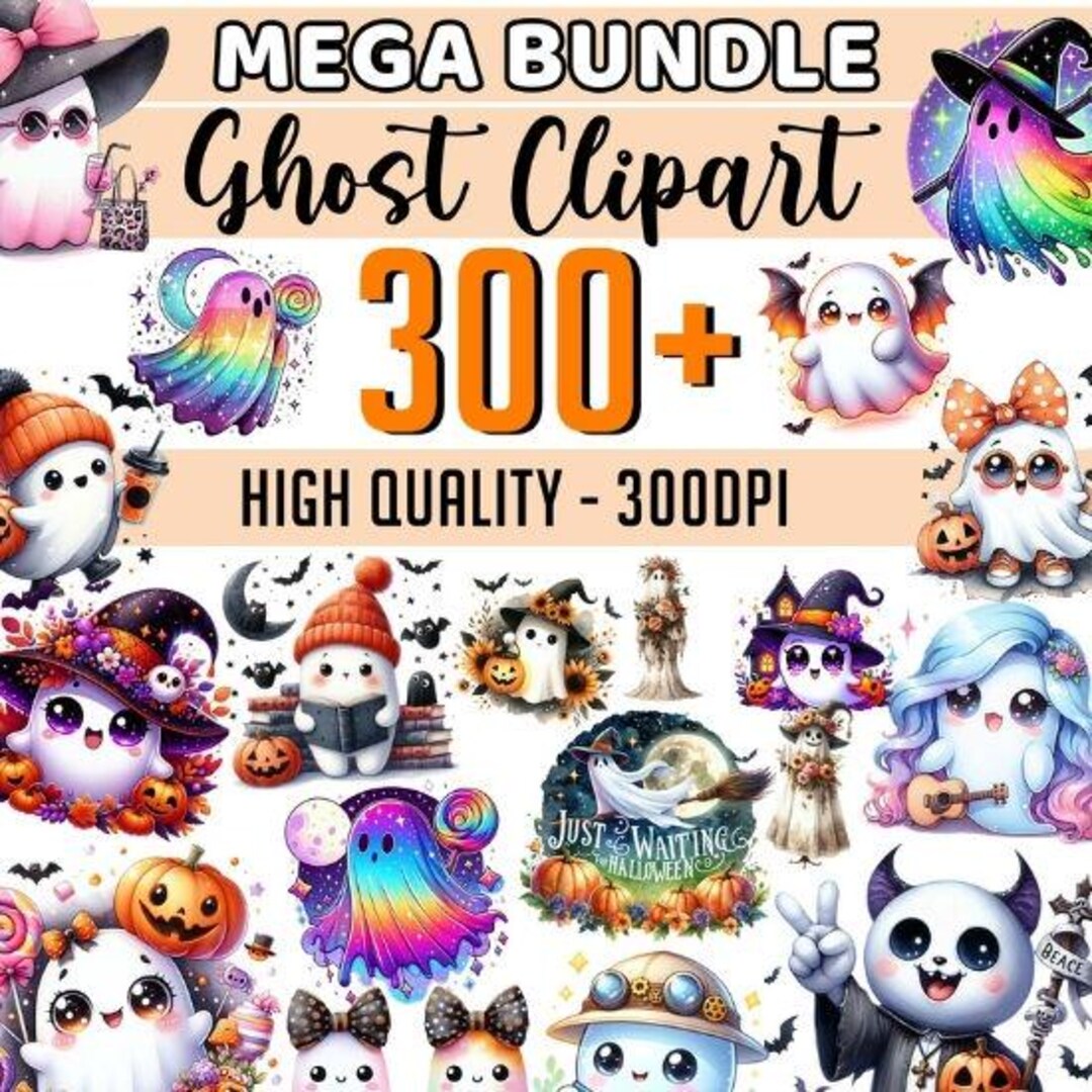 300 Watercolor Ghost Mega Bundle Clipart, Mega Halloween Bundle Png ...