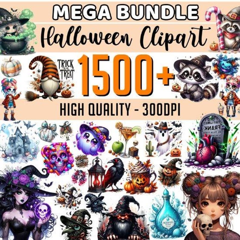 1500 Watercolor Halloween Mega Bundle Clipart, Mega Halloween Bundle ...