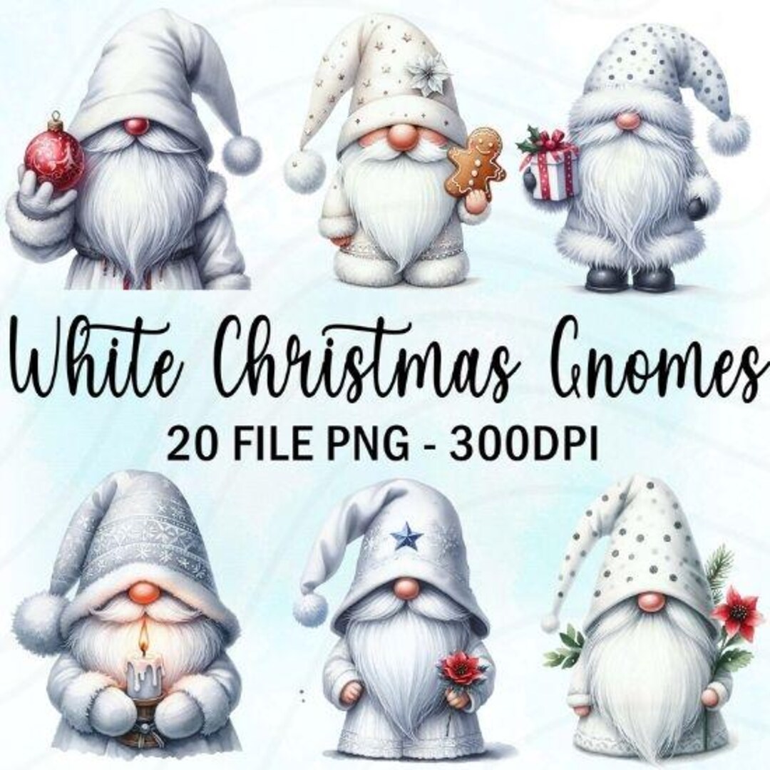 20 Watercolor White Christmas Gnomes Clipart Bundle, White Gnomes Xmas ...