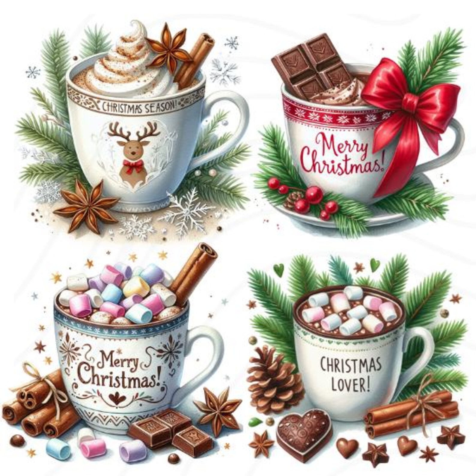 20 Watercolor Christmas Drinks Clipart Bundle, Christmas Coffee Png ...