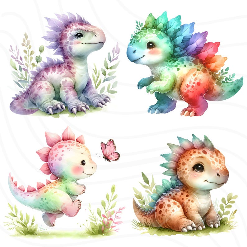 10 Watercolor Cartoon Clipart Bundle,baby Dinosaur, Printable ...