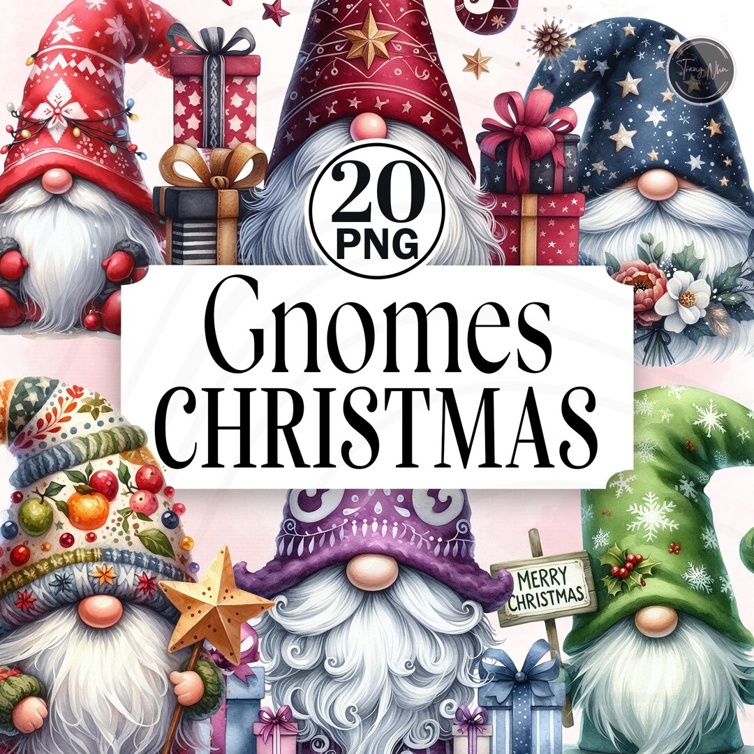 20 Watercolor Gnomes Christmas Clipart Bundle, Christmas Gonk Gnome Png ...