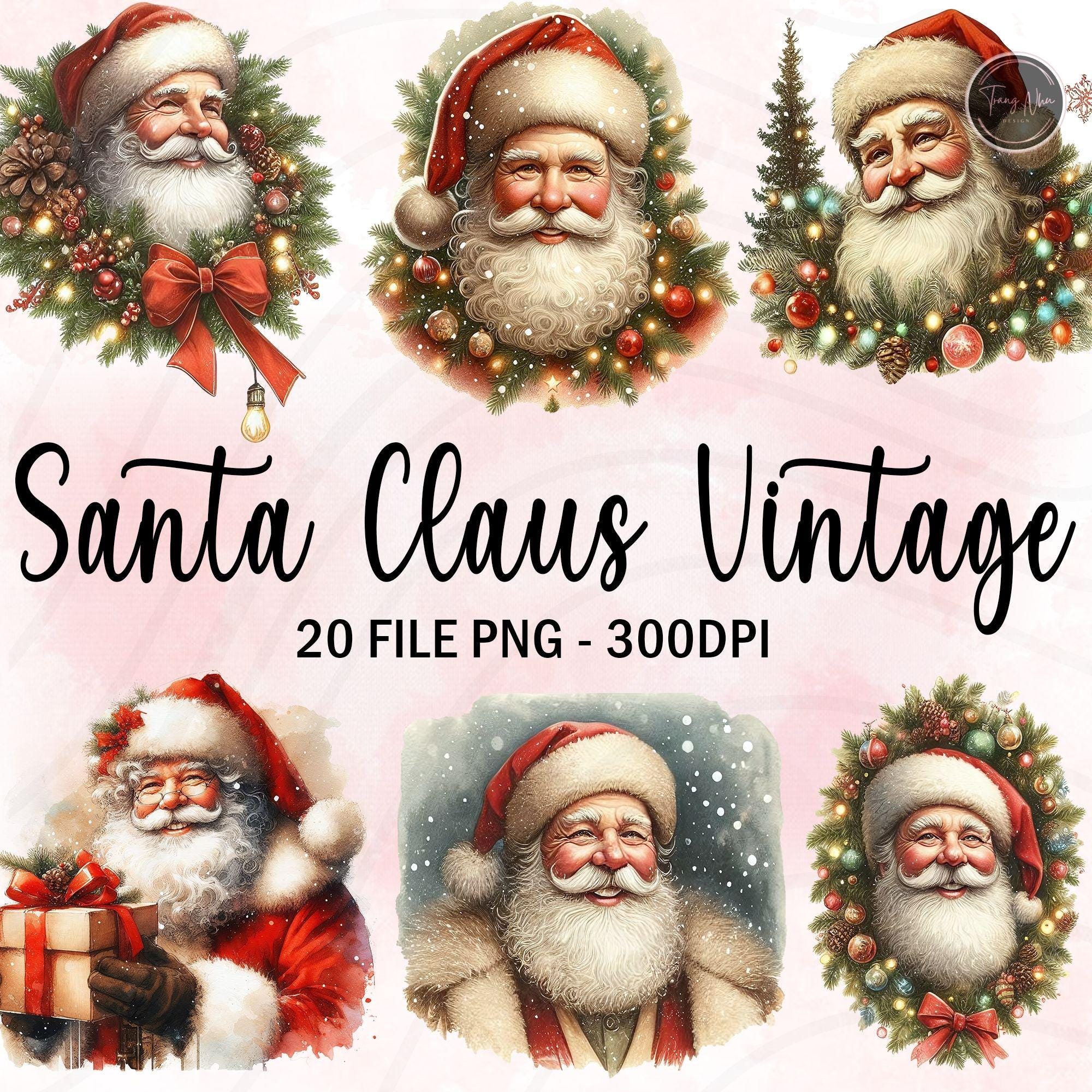 20 Watercolor Santa Claus Vintage Clipart, Christmas Santa Png Bundle ...