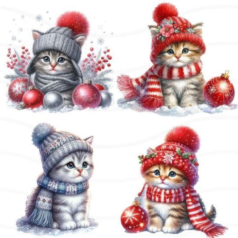 20 Watercolor Christmas Kittens Clipart Bundle, Christmas Animal Png ...