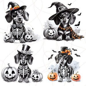 10 Watercolor Dachshund Halloween Dog Collection Clipart, PNG Dachshund ...