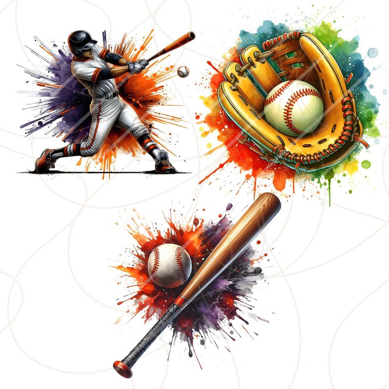 11 Watercolor Baseball Clipart Bundle, Sport Png, Sport Clipart, Soccer ...