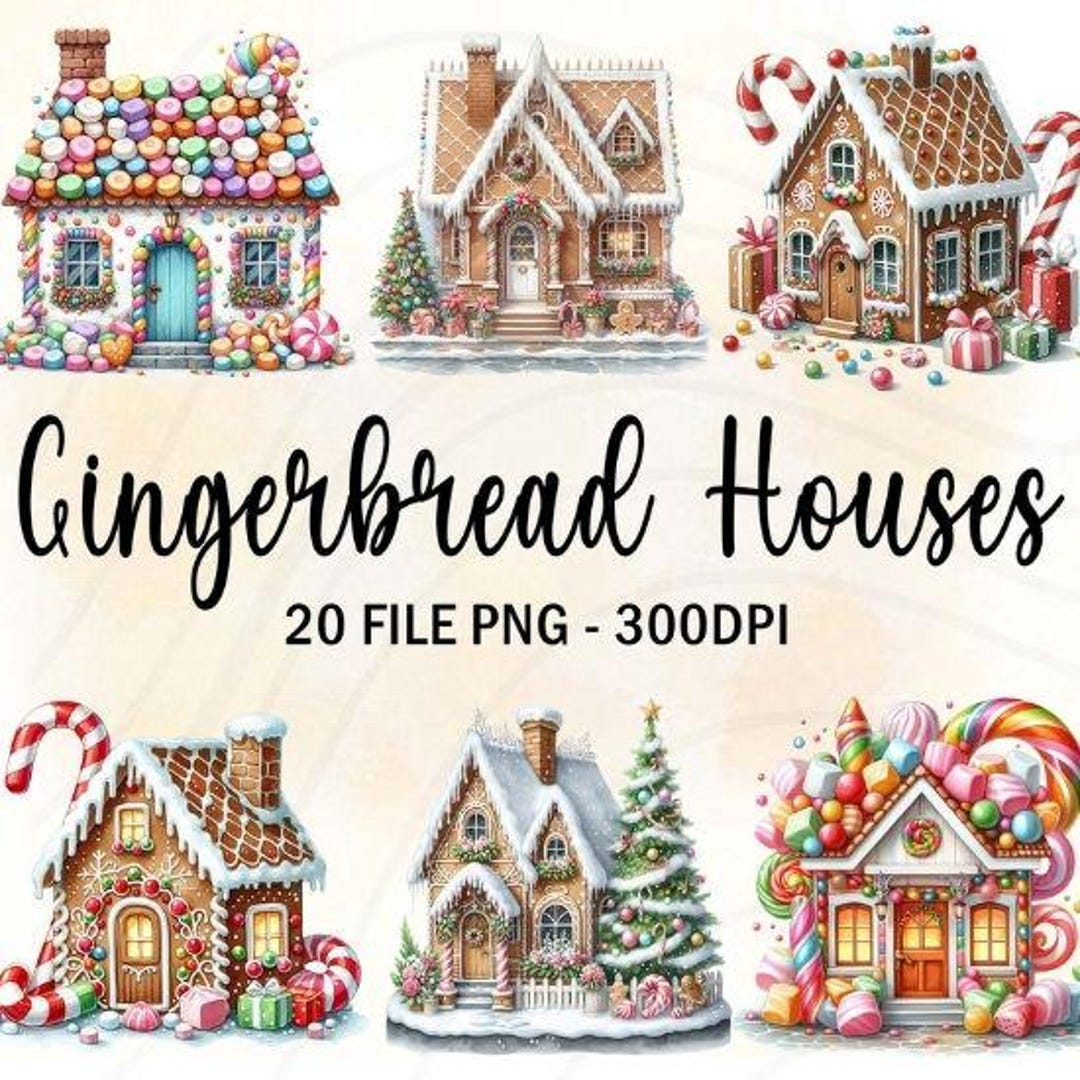 20 Watercolor Gingerbread Houses Clipart Bundle, Christmas Cookie Png ...