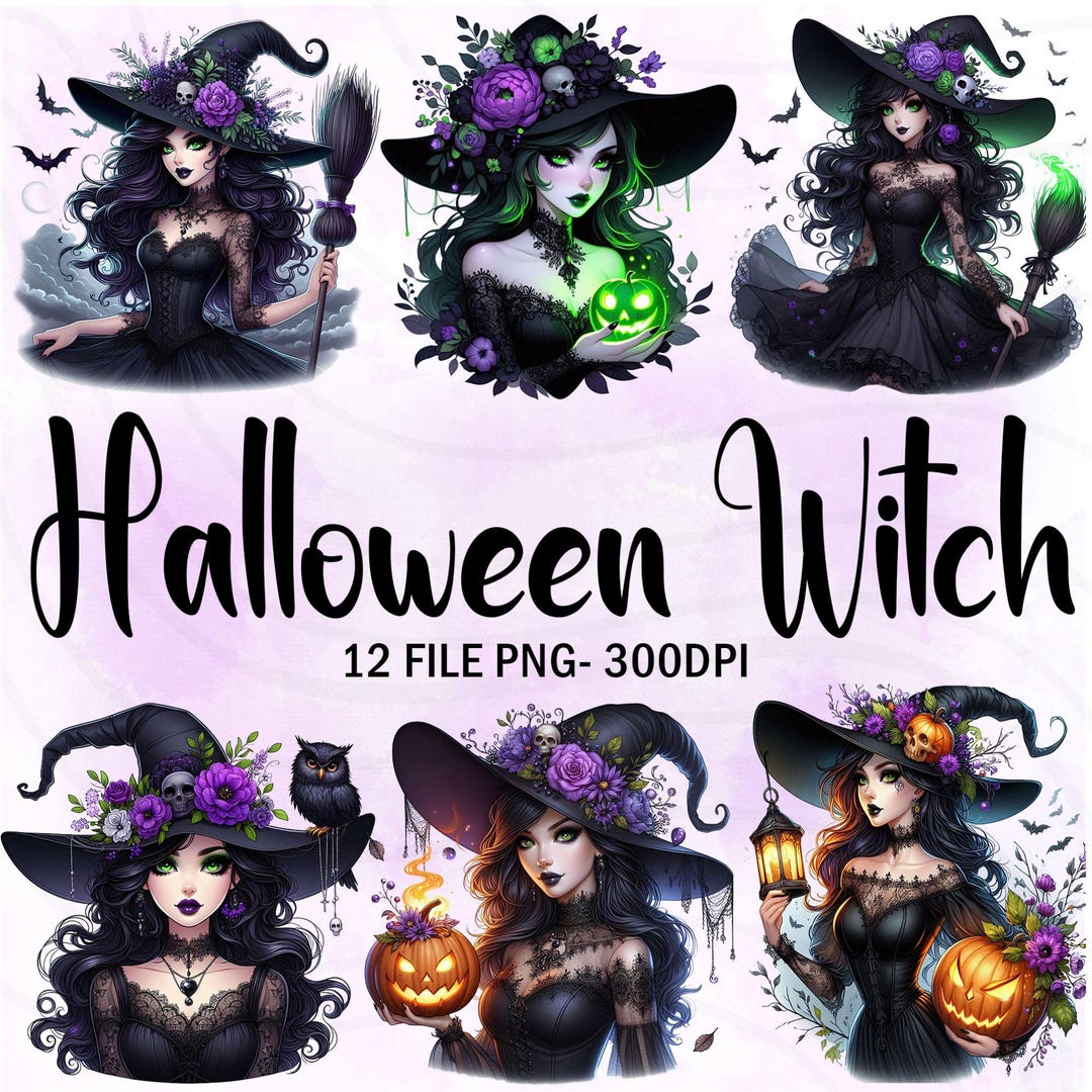 10 Halloween Witch Clipart, Watercolor Witch Png, Halloween Witch Png ...