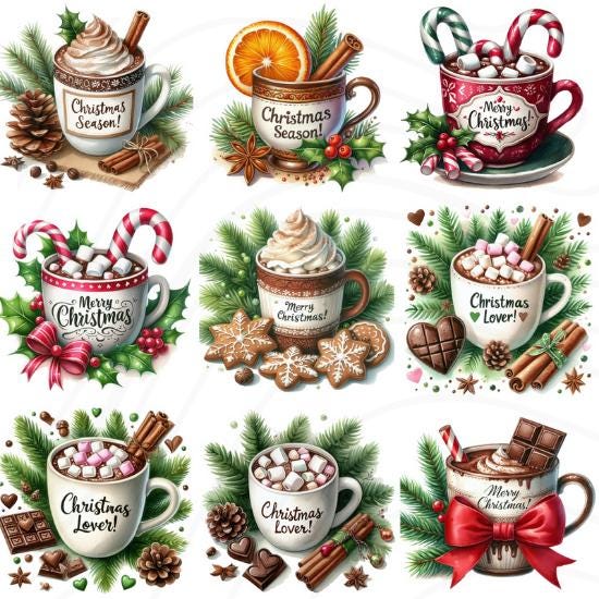 20 Watercolor Christmas Drinks Clipart Bundle, Christmas Coffee Png ...