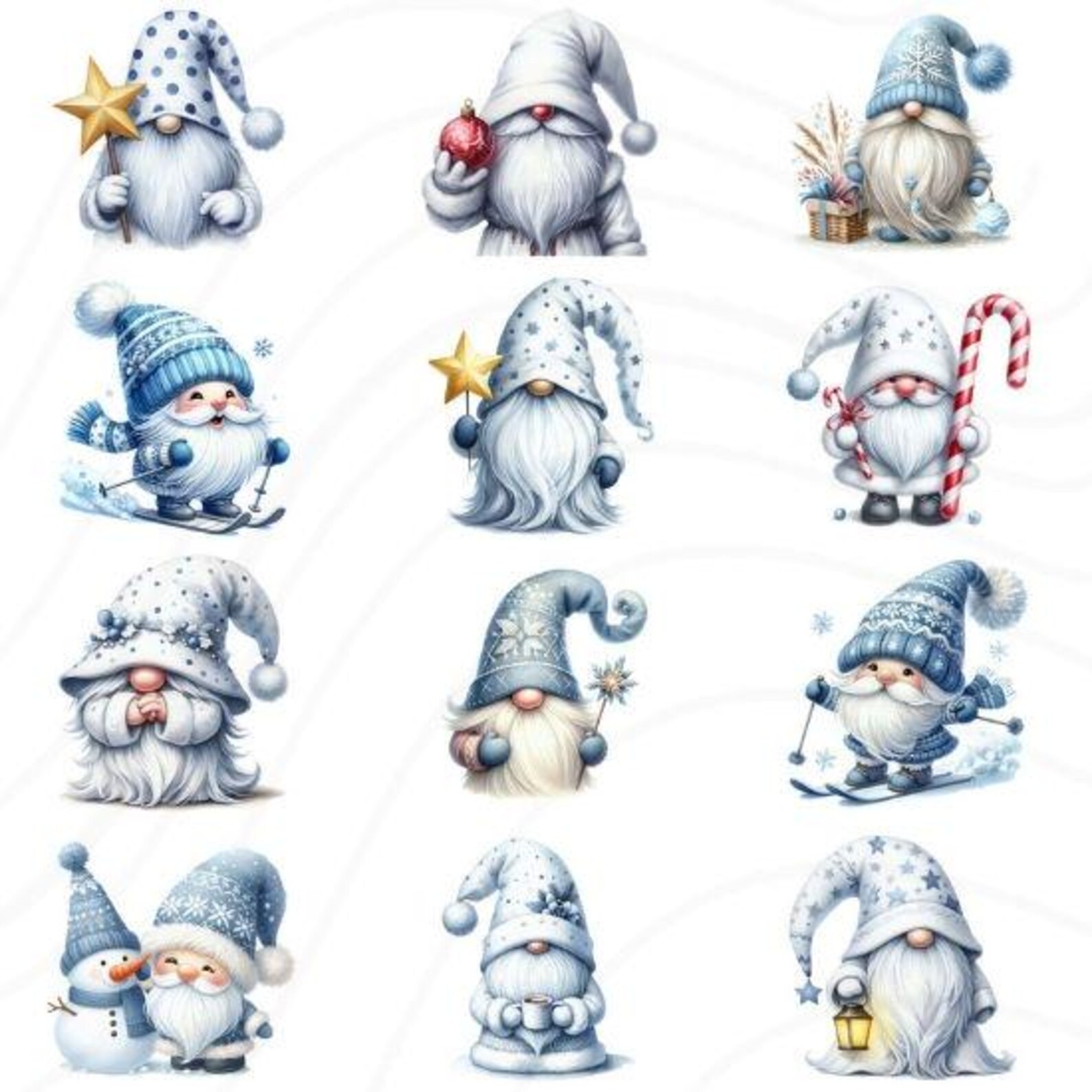 20 Watercolor White Christmas Gnomes Clipart Bundle, White Gnomes Xmas ...