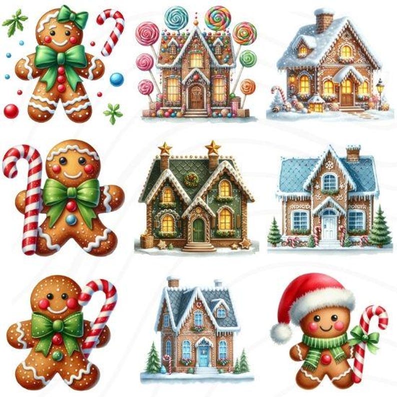 20 Watercolor Gingerbread Houses Clipart Bundle, Christmas Cookie Png ...